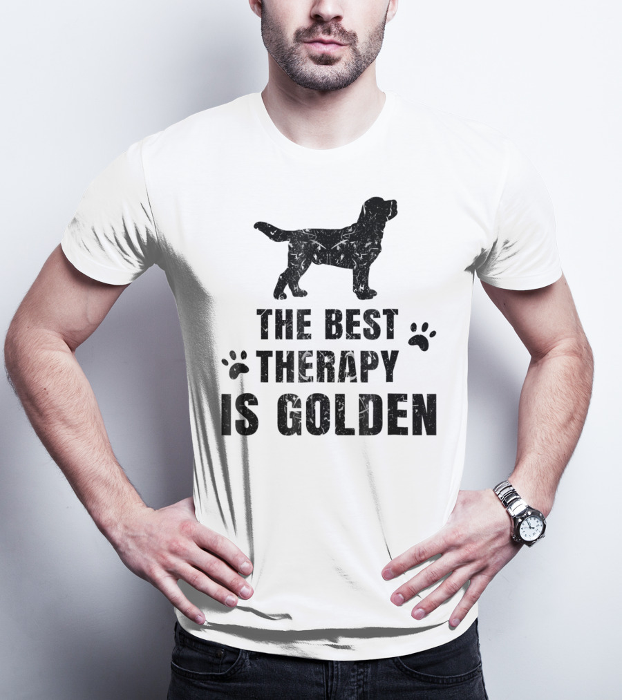 THE BEST THERAPY IS GOLDEN WITH DOG PAW PRINTS T-Shirt