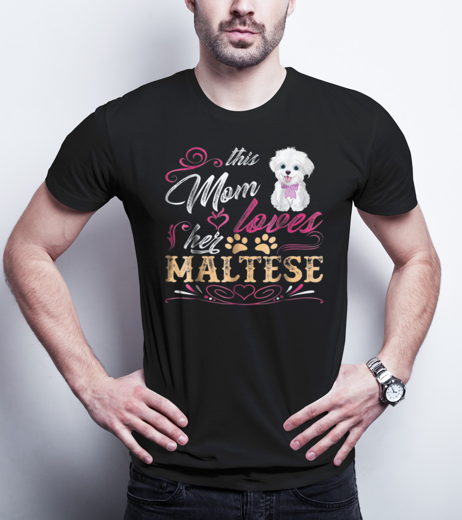 This Mom Loves Her Maltese Dog With Paw Prints And Heart T-Shirt