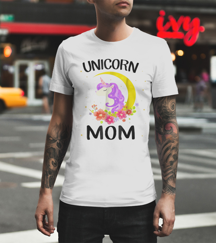 Unicorn Mom Moon Floral Magic T-Shirt
