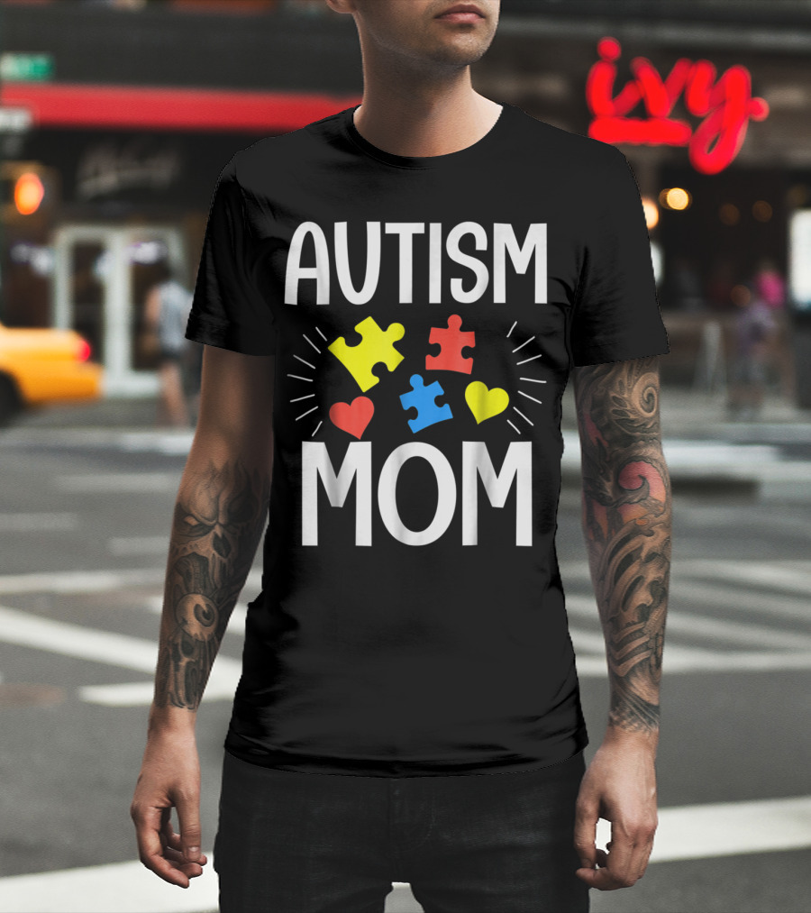 Autism Mom Colorful Puzzle Heart T-Shirt