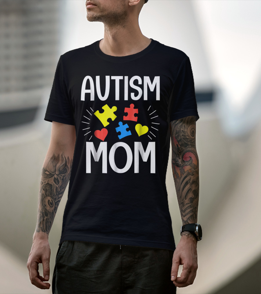 Autism Mom Colorful Puzzle Heart T-Shirt