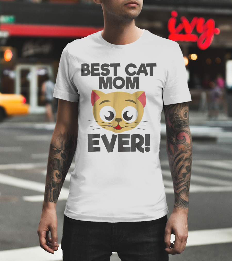 Best Cat Mom Ever Cute Cartoon Cat Face T-Shirt