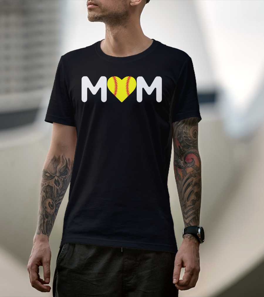 MOM Heart Baseball Stitch Love T-Shirt