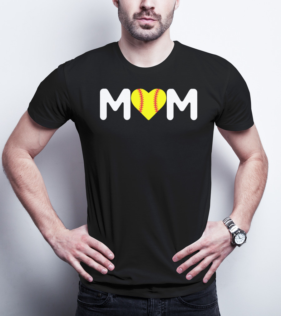 MOM Heart Baseball Stitch Love T-Shirt
