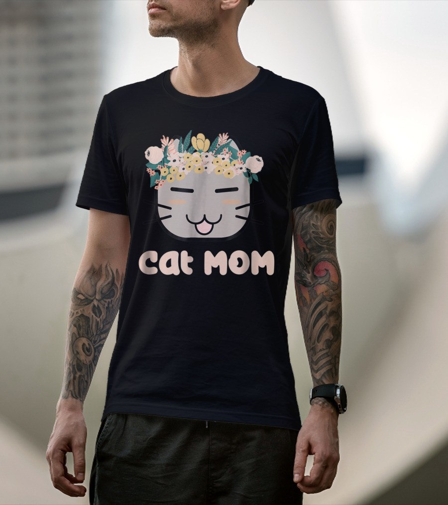 Cat Mom Floral Cat With Flower Crown T-Shirt