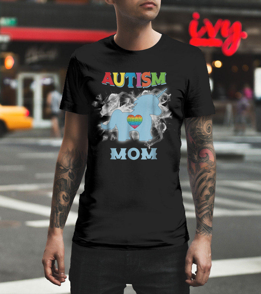 Autism Mom Unicorn With Heart Puzzle Autism Awareness Rainbow63 T-Shirt
