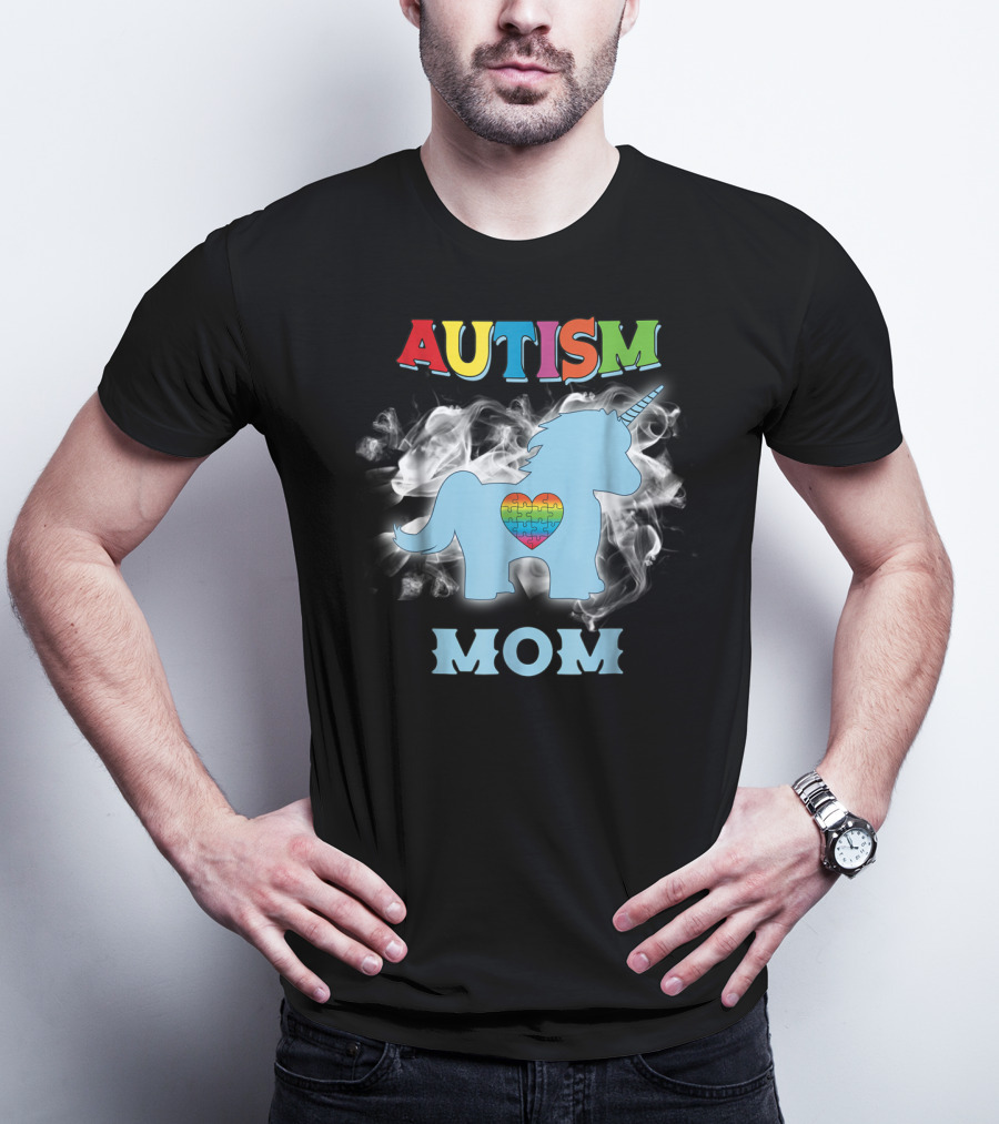 Autism Mom Unicorn With Heart Puzzle Autism Awareness Rainbow63 T-Shirt