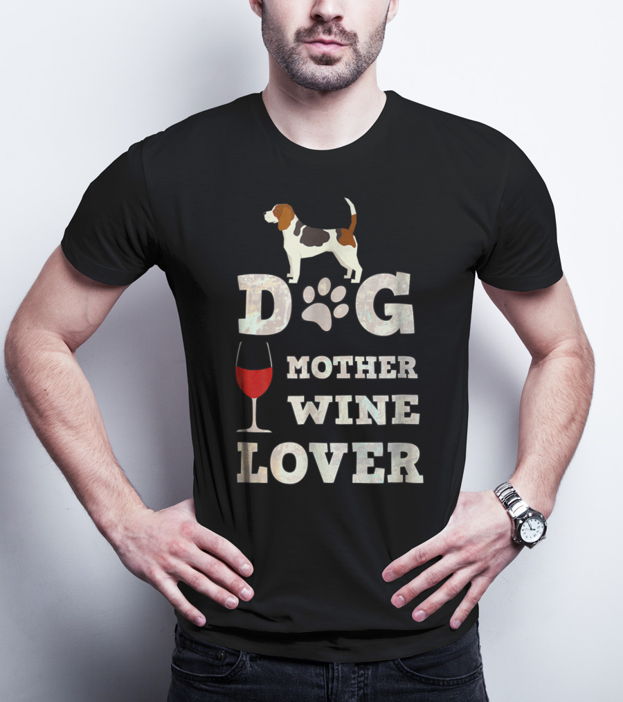 Dog Lover Mother Wine Enthusiast With Basset Hound And Paw Prints T-Shirt