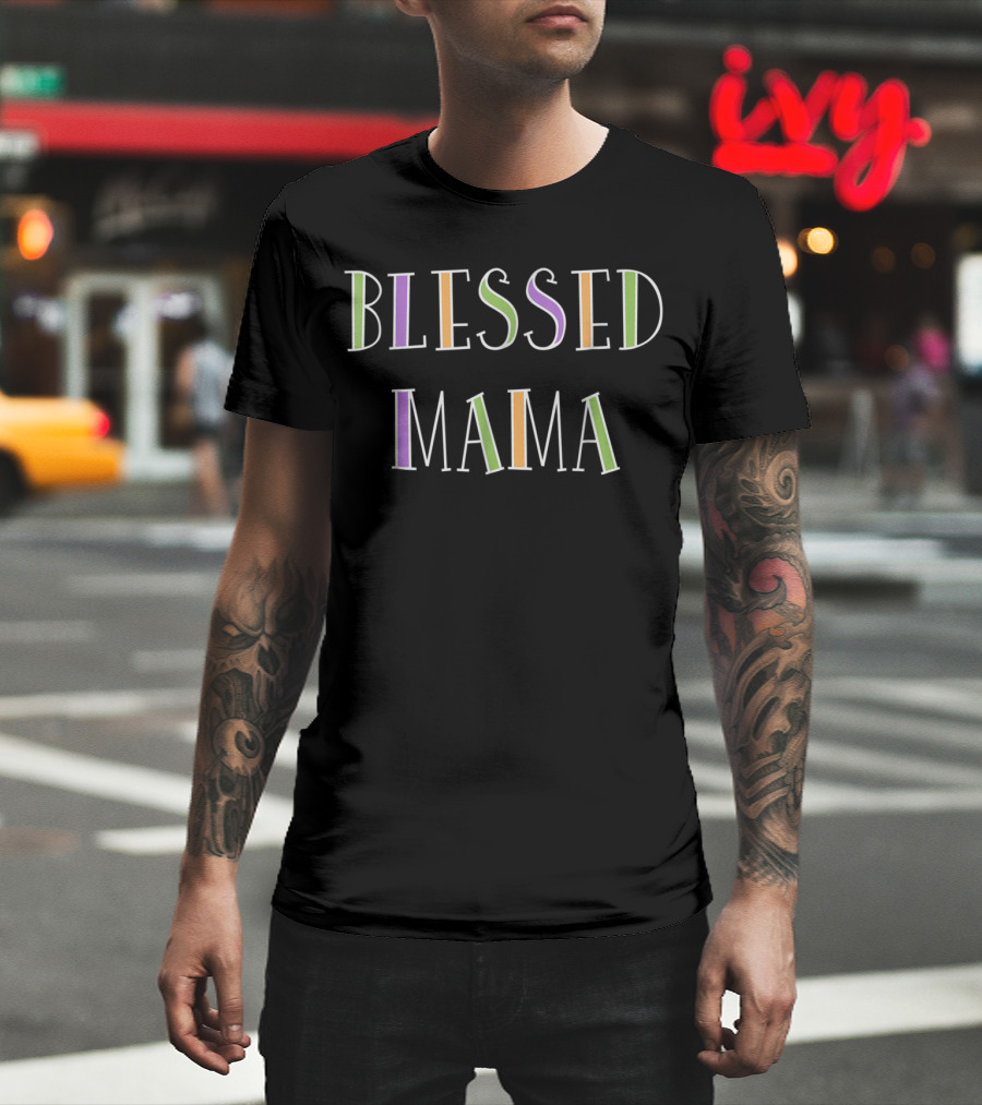 Blessed Mama Colorful Letters T-Shirt