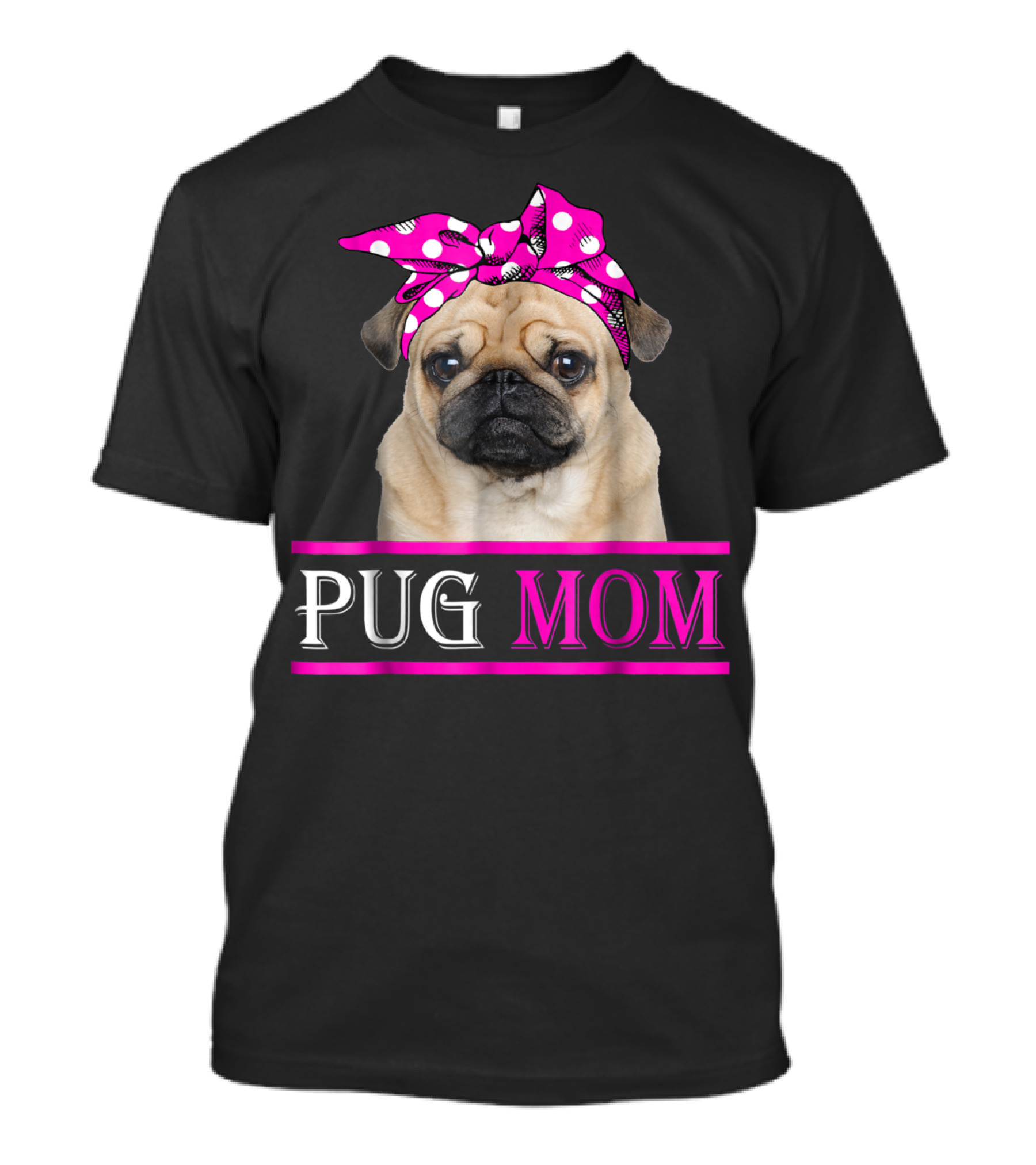 Pug Mom Cute Dog With Pink Polka Dot Bow T-Shirt