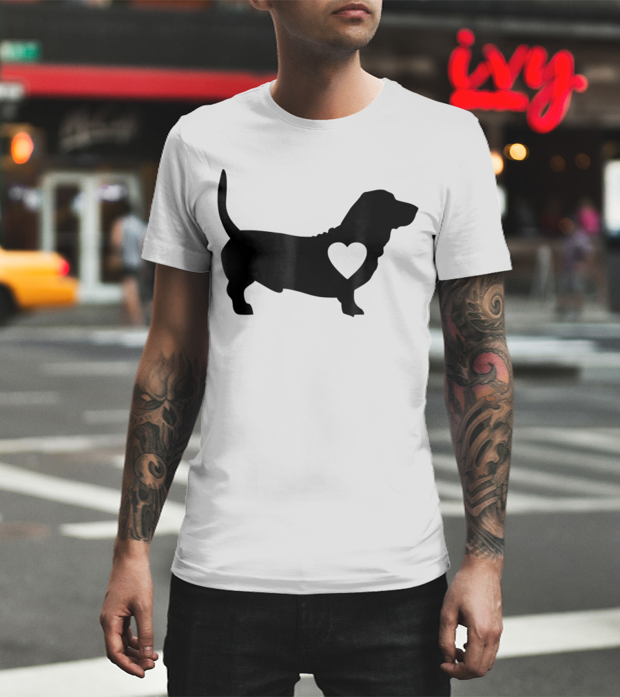 Basset Love Heart Silhouette Dog Idea Dog T-Shirt