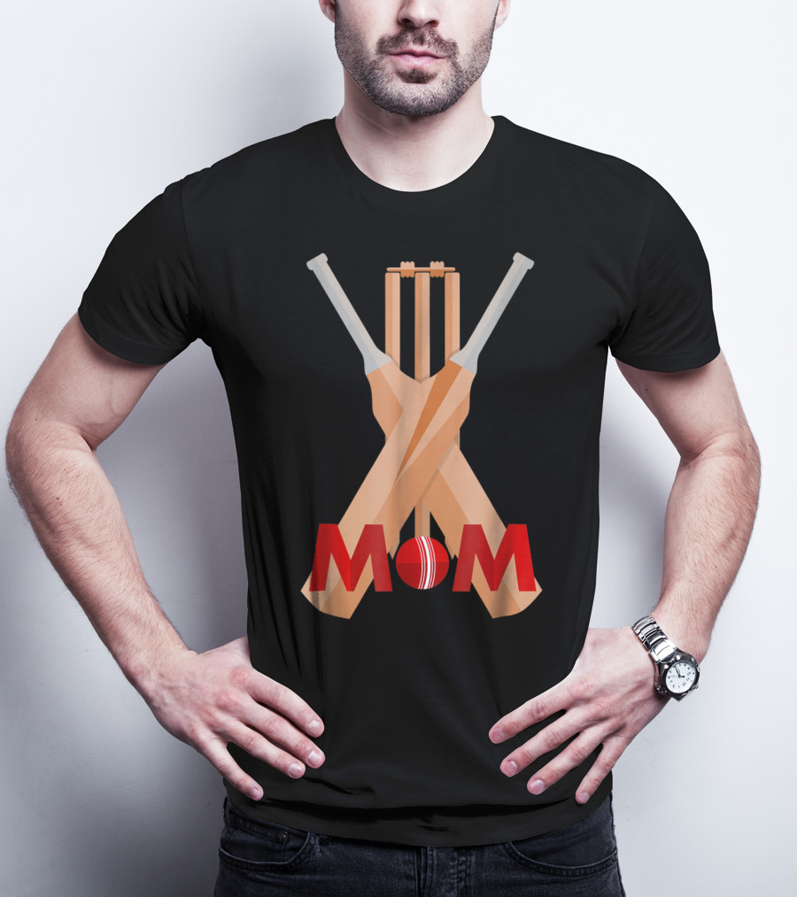 Cricket Mom Stumps Bats Red Ball T-Shirt