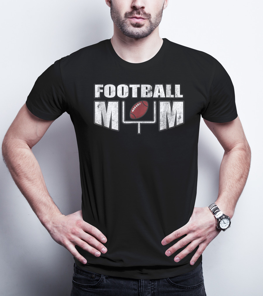 Football Mom Distressed Look With Goalpost And Ball For Mothers89 T-Shirt