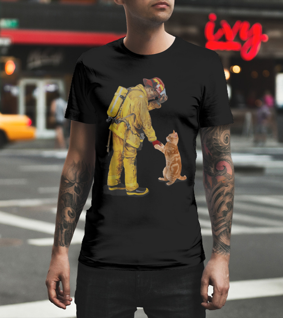 Cats Shaking Hands With Firefighter Mom T-Shirt