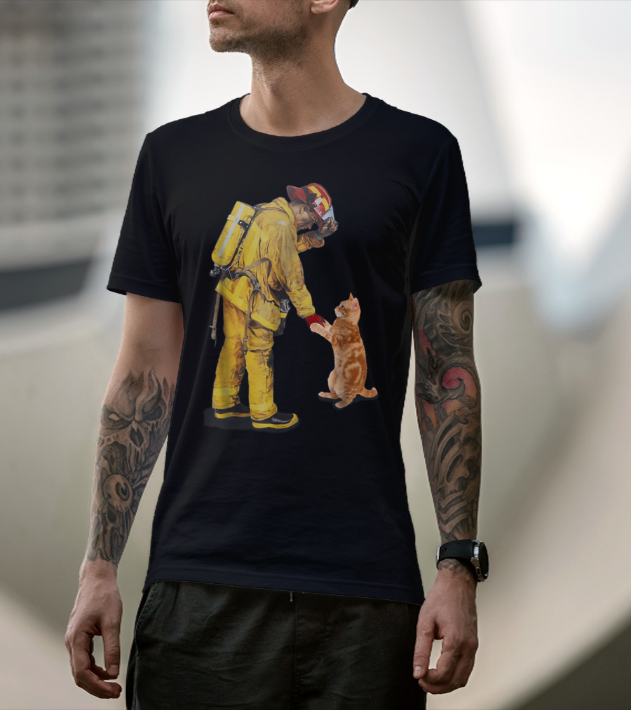 Cats Shaking Hands With Firefighter Mom T-Shirt