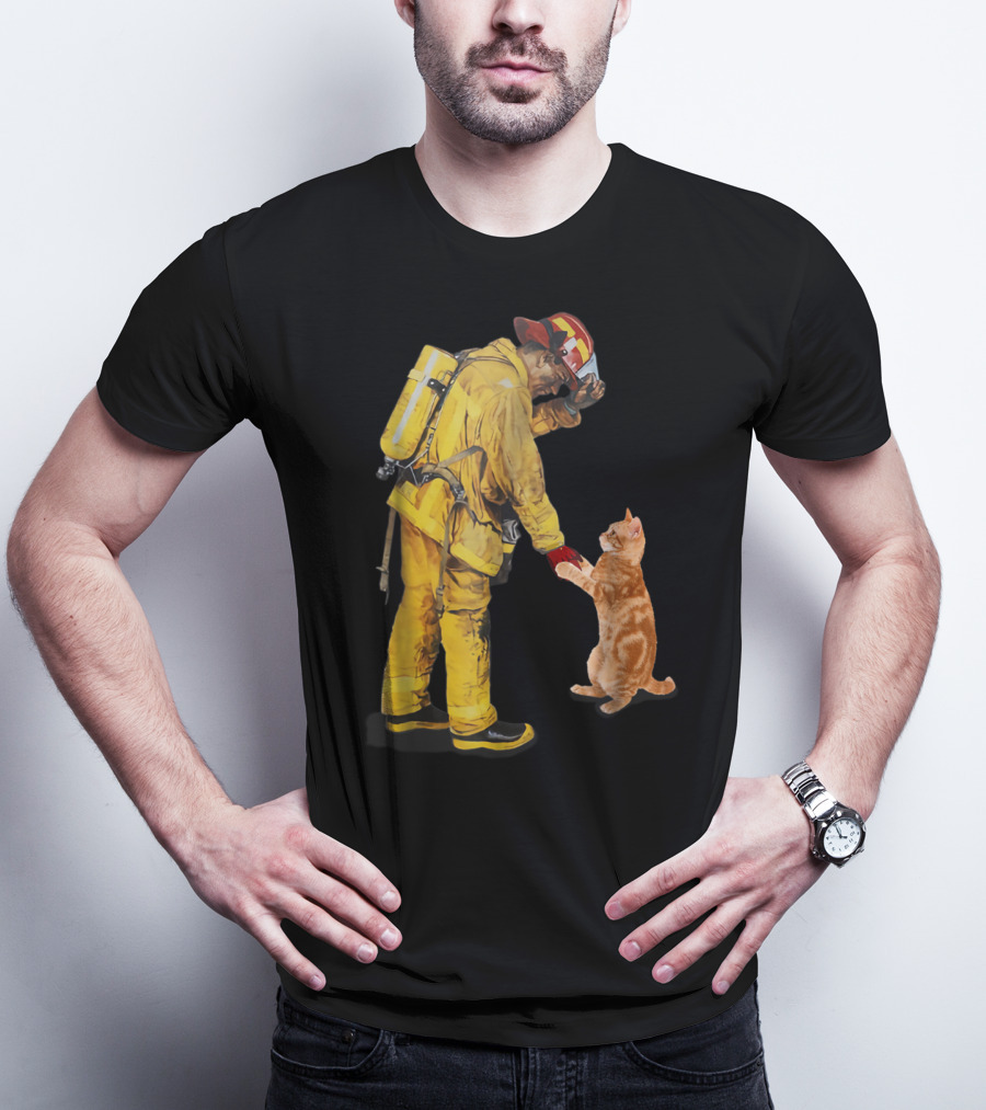 Cats Shaking Hands With Firefighter Mom T-Shirt