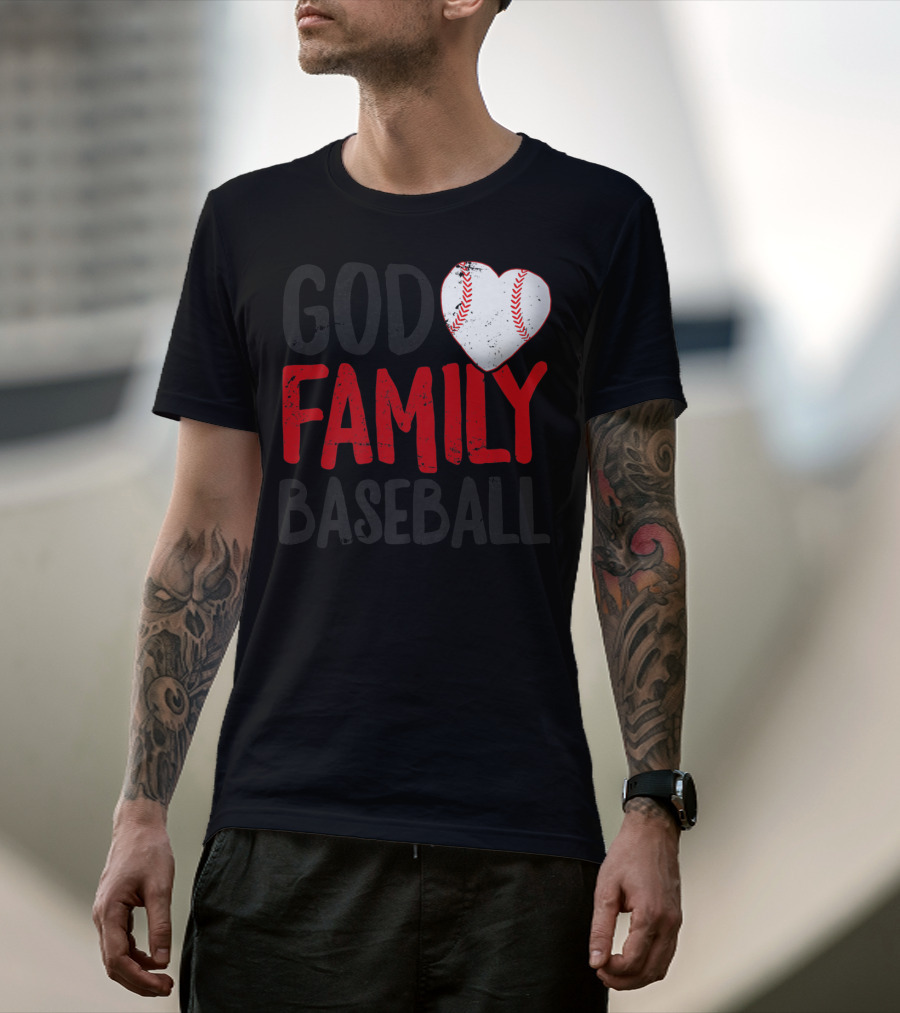 God Family Baseball Mom Mother Dad Father Coach27 Heart Baseball T-Shirt