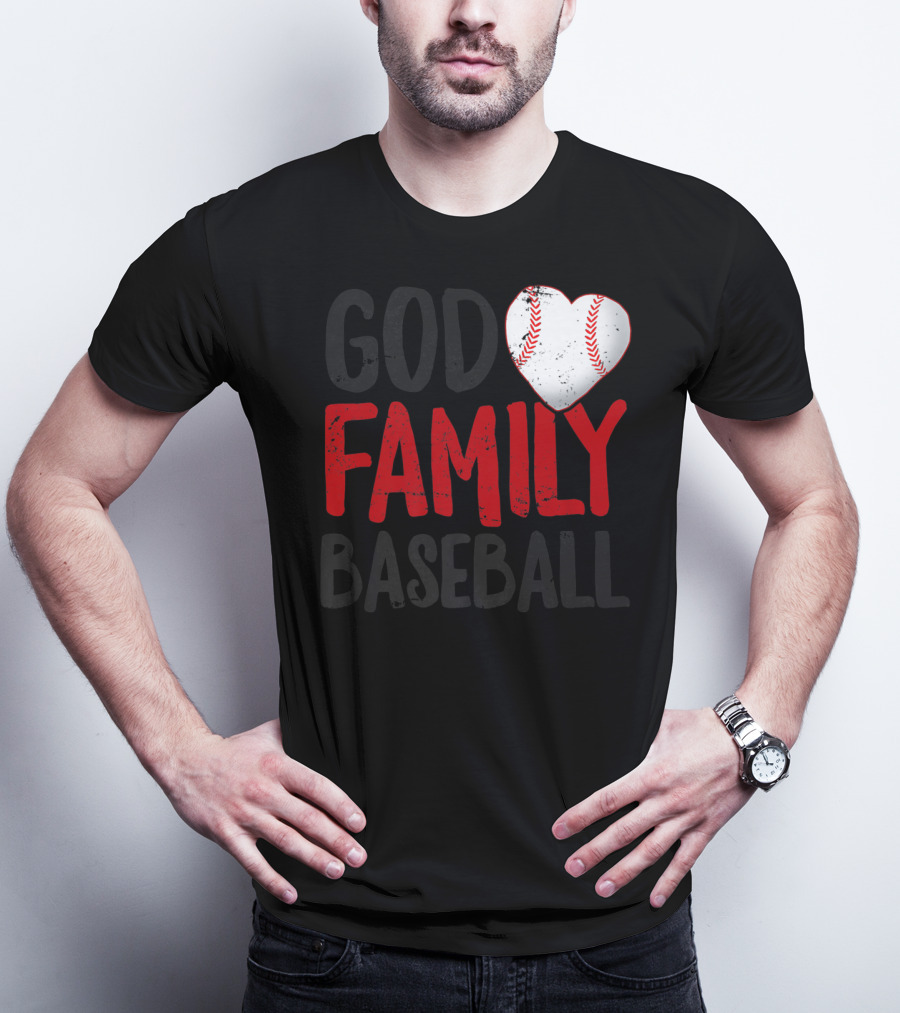 God Family Baseball Mom Mother Dad Father Coach27 Heart Baseball T-Shirt