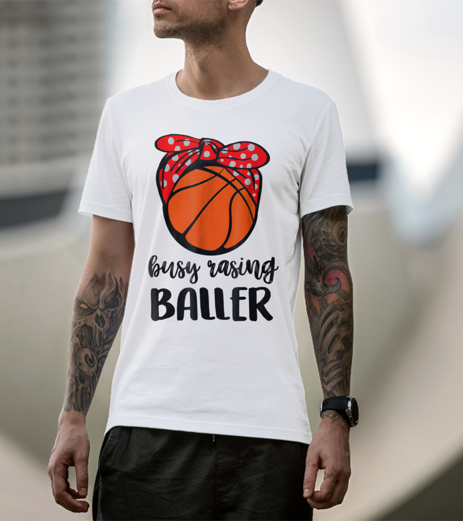 Busy Raising Baller Basketball Bandana Bow T-Shirt