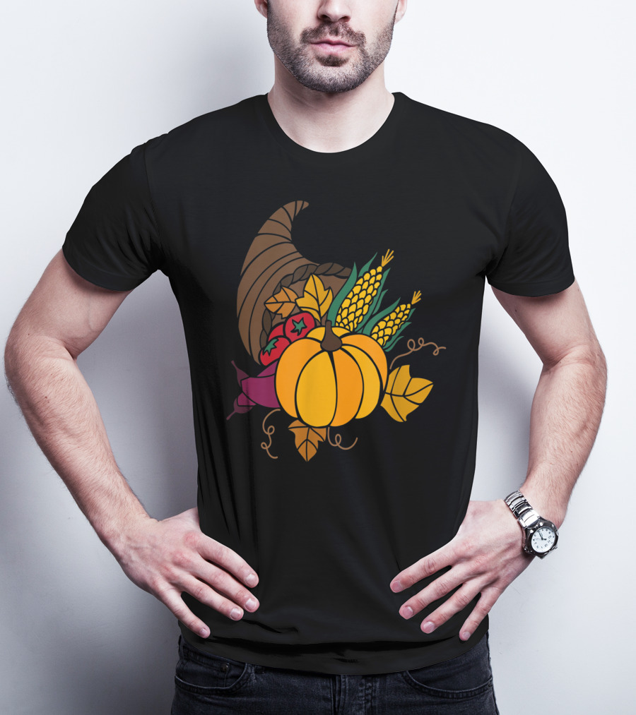 Cornucopia Autumn Harvest Thanksgiving Pumpkin Teacher Mom43 T-Shirt