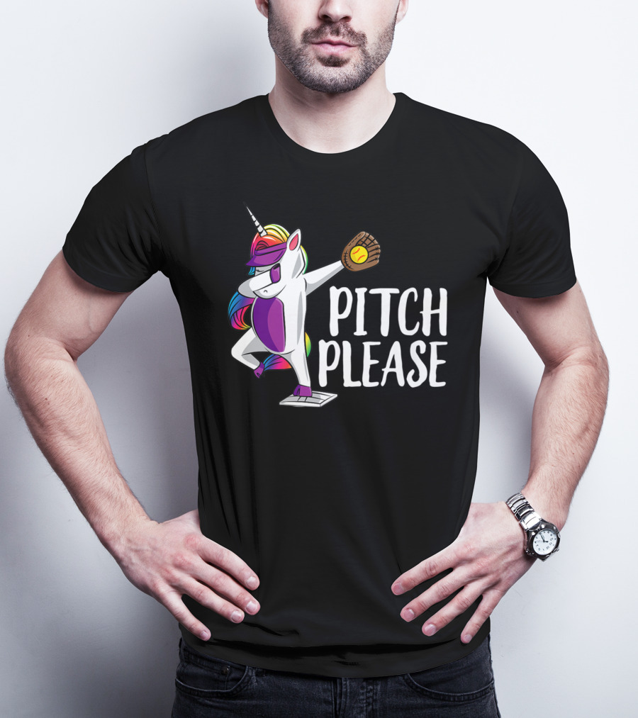 Pitch Please Dabbing Unicorn Funny Softball Player T-Shirt