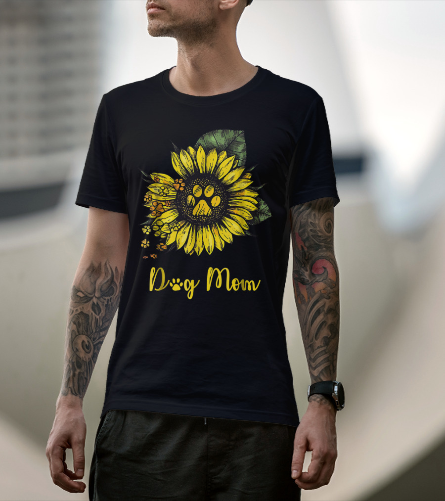 Dog Mom Paw Print Sunflower Blossom T-Shirt