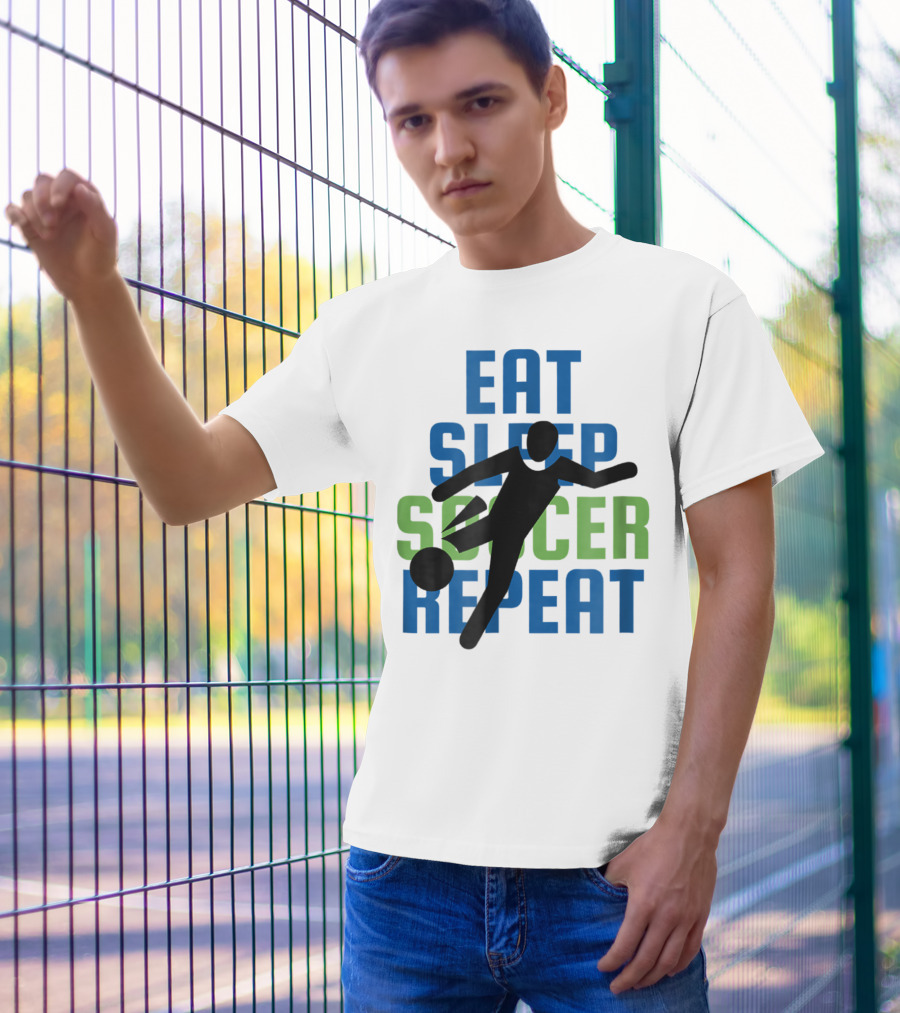 Eat Sleep Soccer Repeat Mom Girl Boy Kids Youth Soccer Player T-Shirt