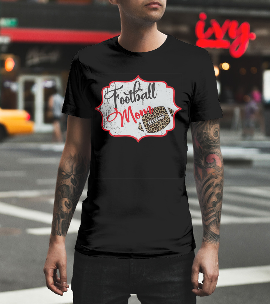 Football Mom Leopard Print Football T-Shirt