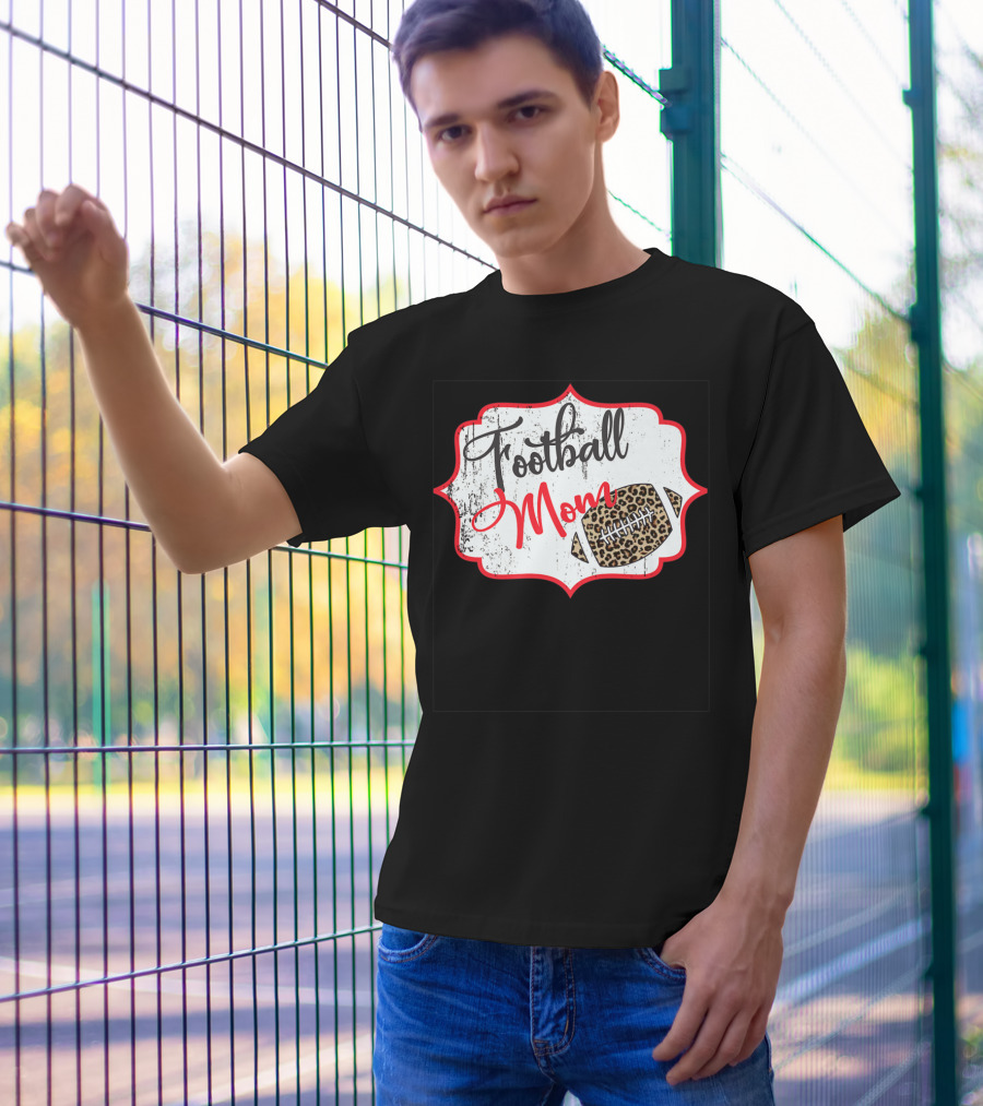Football Mom Leopard Print Football T-Shirt