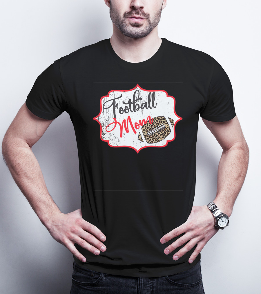 Football Mom Leopard Print Football T-Shirt