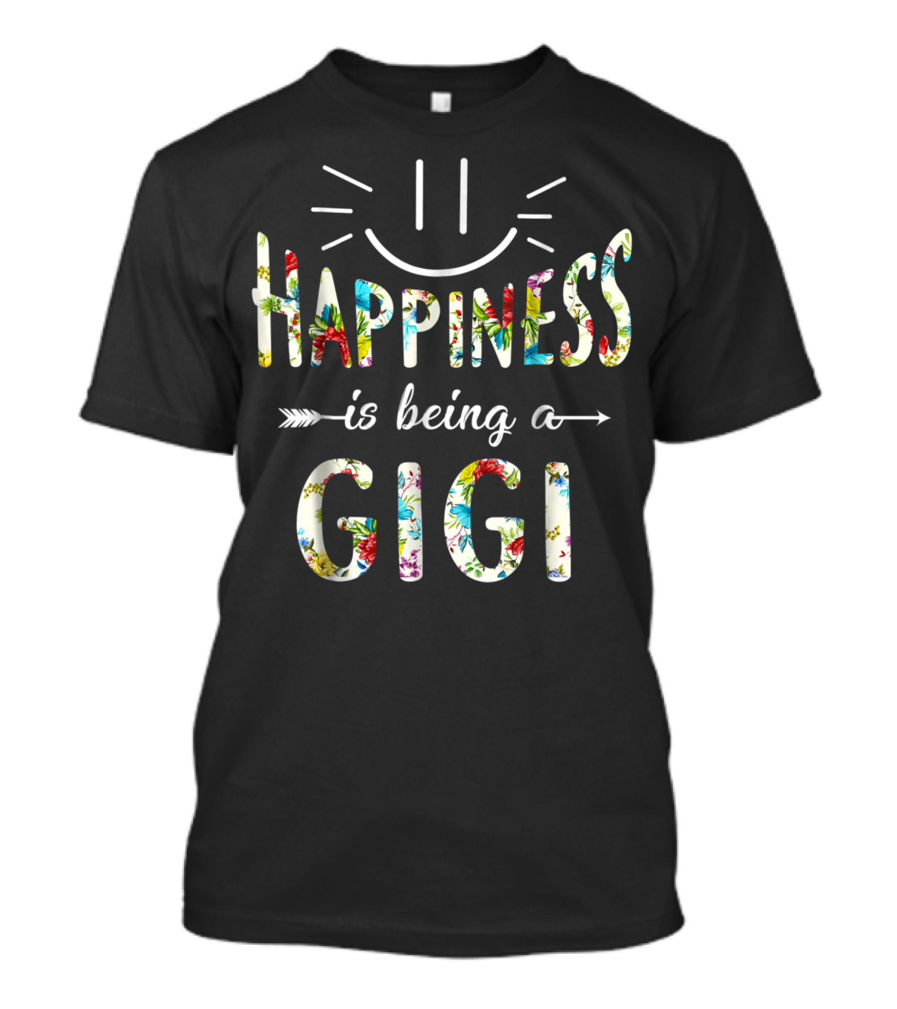Happiness Is Being A Gigi Floral Pattern Smiley Face T-Shirt
