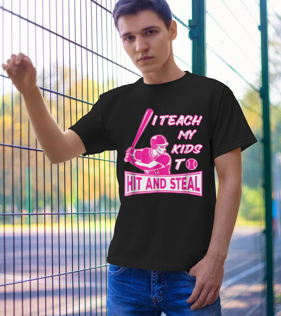 I Teach My Kids To Hit And Steal Baseball Mom Player Iconic T-Shirt