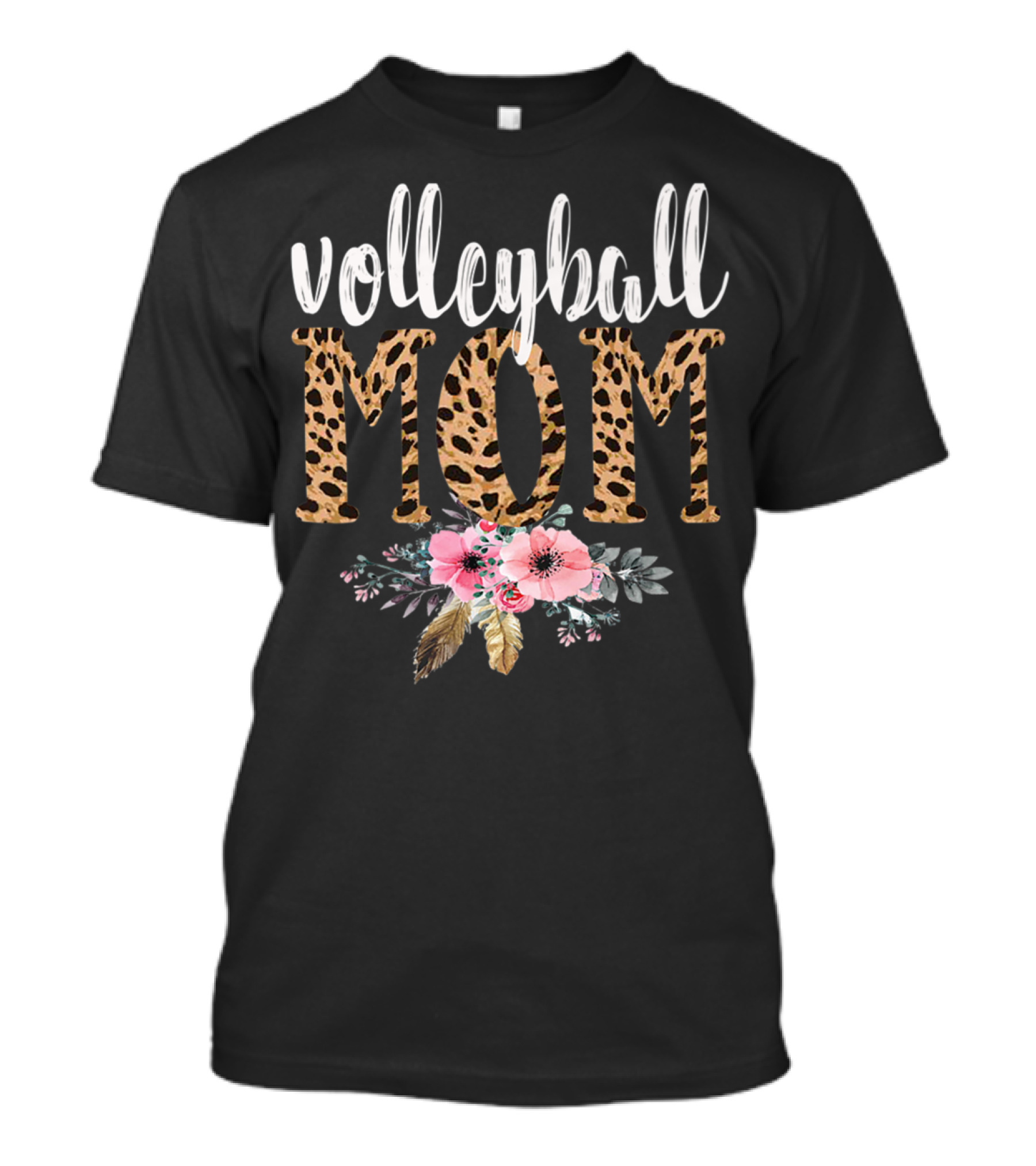 Volleyball Mom Leopard Floral Boho T-Shirt
