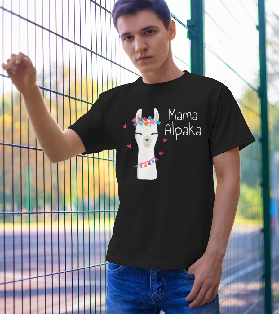 Mama Alpaka Funny Cute Floral Hearts T-Shirt