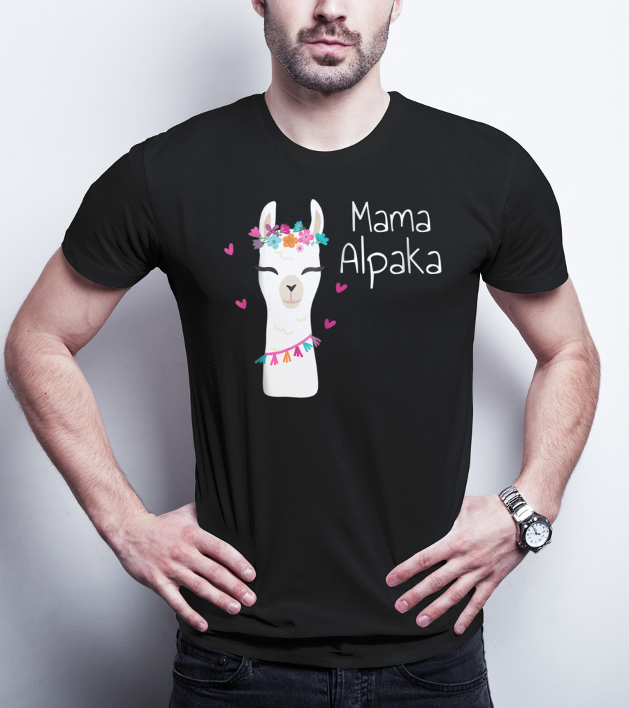 Mama Alpaka Funny Cute Floral Hearts T-Shirt