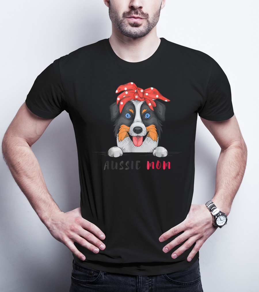 Aussie Dog Mom Australian Shepherd Red Bandana T-Shirt
