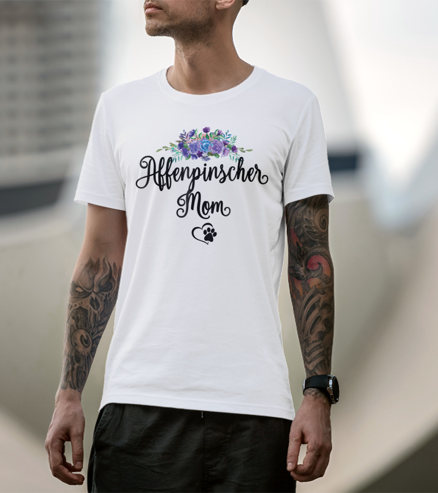Affenpinscher Mom Floral With Heart And Paw T-Shirt