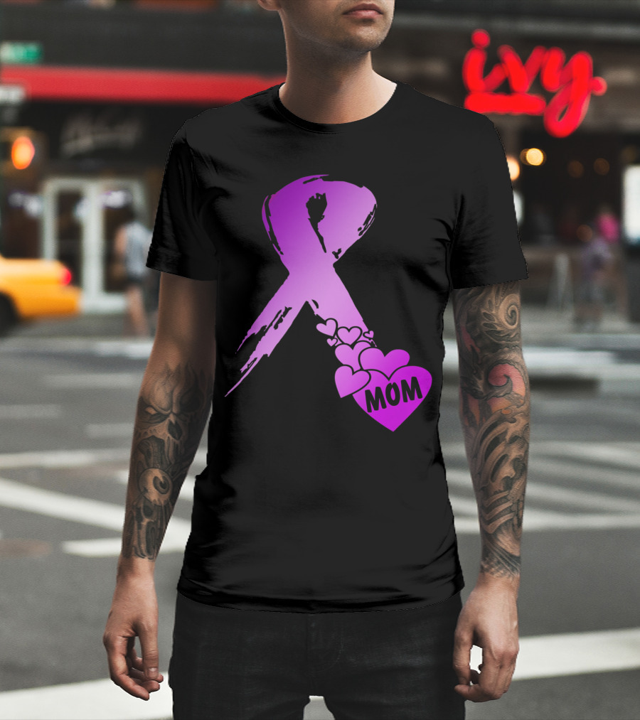 Alzheimers Awareness Mom Purple Ribbon And Hearts T-Shirt