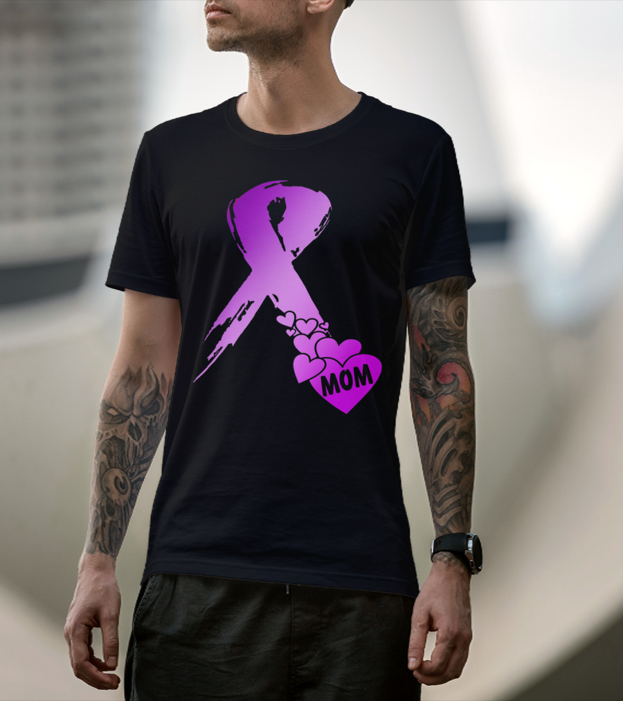 Alzheimers Awareness Mom Purple Ribbon And Hearts T-Shirt