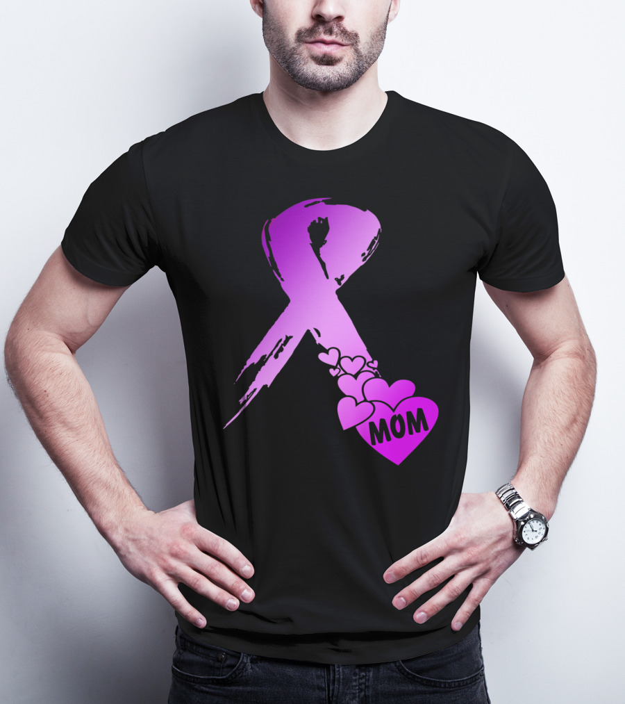 Alzheimers Awareness Mom Purple Ribbon And Hearts T-Shirt