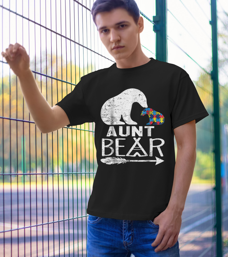 Aunt Bear Autism Awareness Puzzle Arrow Bear T-Shirt