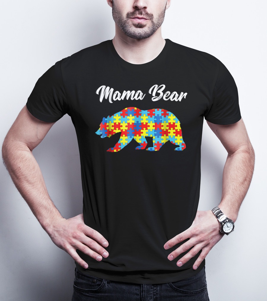 Mama Bear Autism Awareness Puzzle Pattern Bear51 T-Shirt