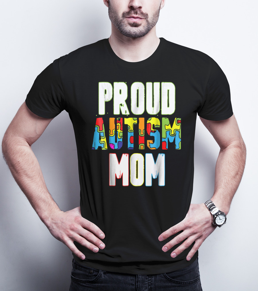 PROUD AUTISM MOM Autism Awareness Puzzle T-Shirt