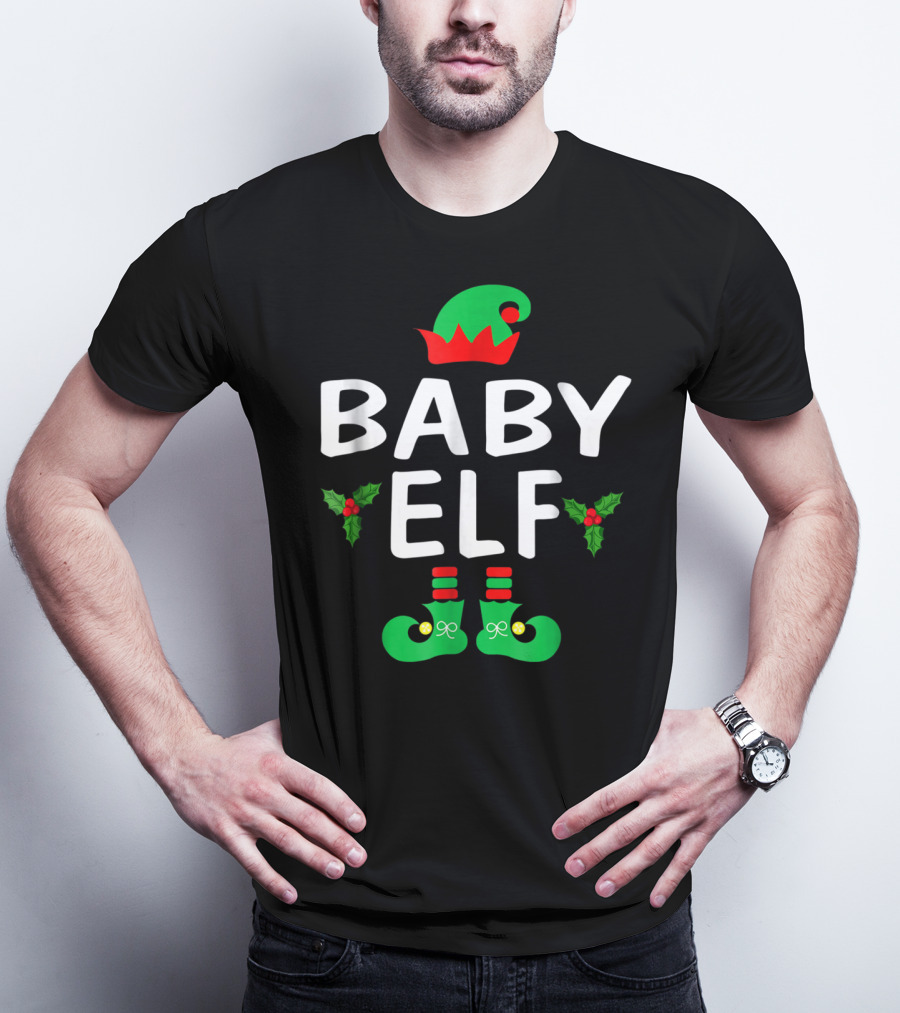 BABY ELF Christmas Green Hat Holly Boots T-Shirt