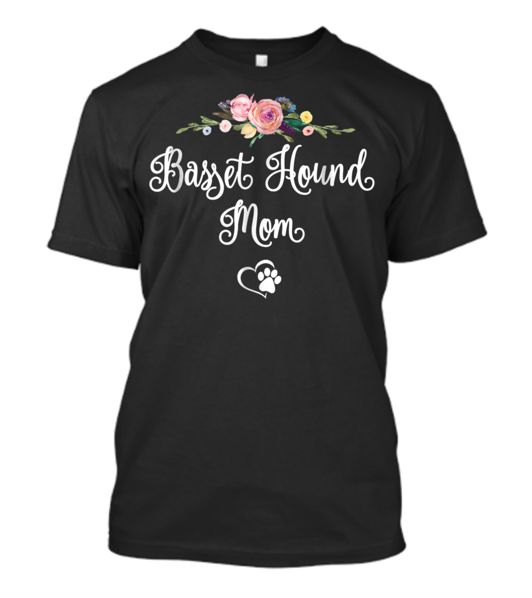 Basset Hound Mom Floral Heart Paw T-Shirt