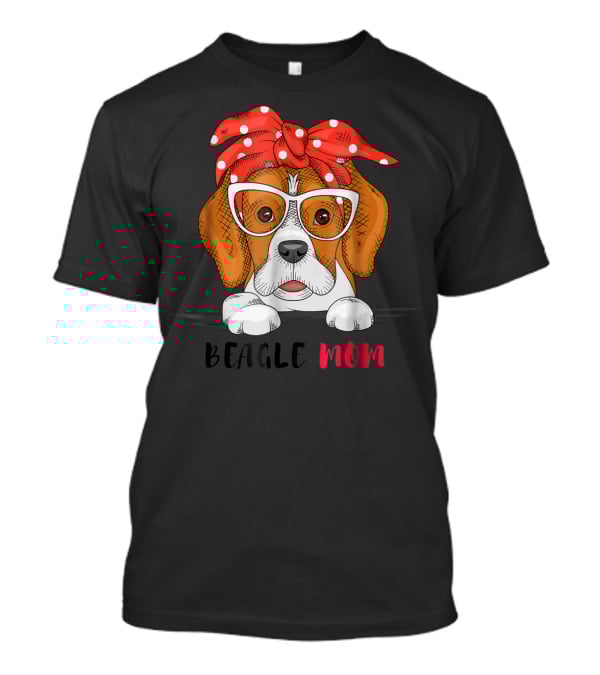 Beagle Mom With Glasses And Red Bow T-Shirt