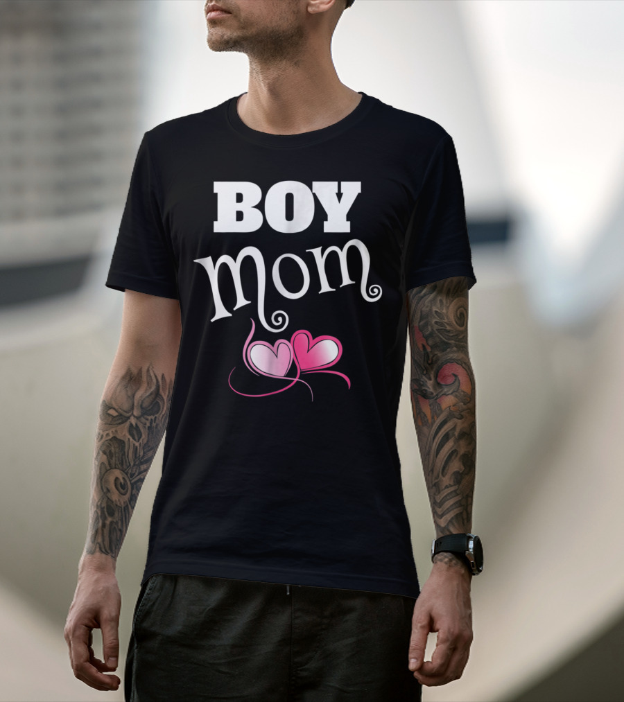 Boy Mom Love My Boys Gender Reveal Party Hearts T-Shirt