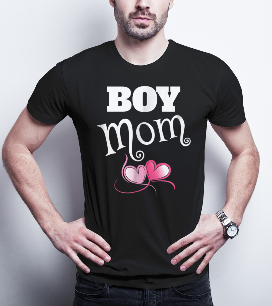 Boy Mom Love My Boys Gender Reveal Party Hearts T-Shirt