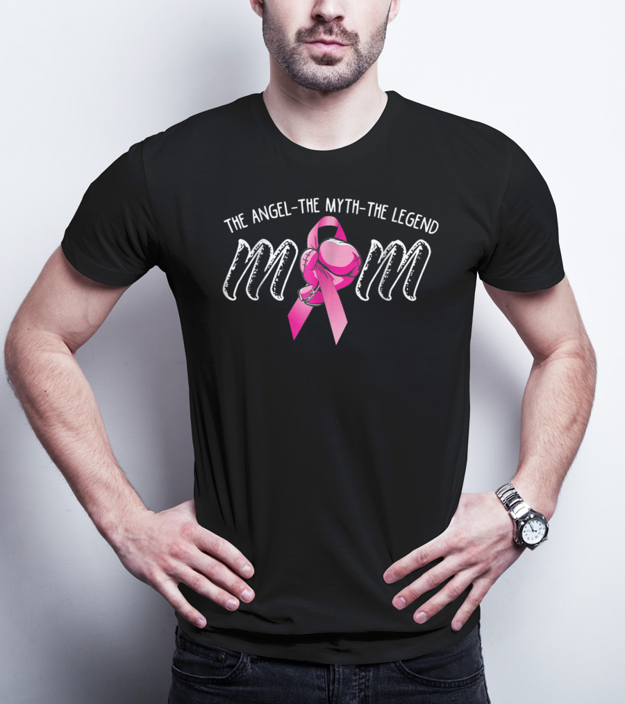 The Angel The Myth The Legend Mom Breast Cancer Pink Ribbon Boxing Gloves T-Shirt