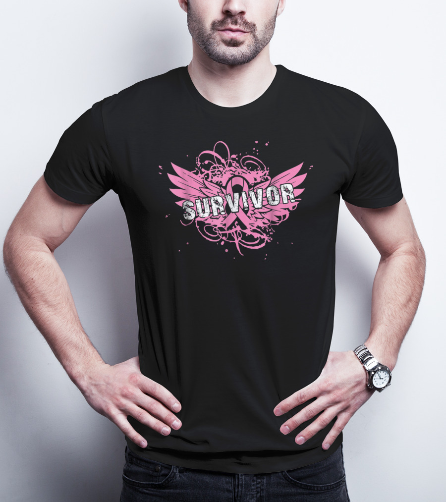 Survivor Pink Ribbon Breast Cancer Mom Wings T-Shirt